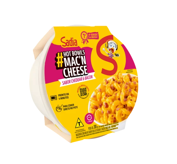 Mac'n Cheese Cheddar & Bacon Sadia Hot Bowls 300g - Caixa c/ 9